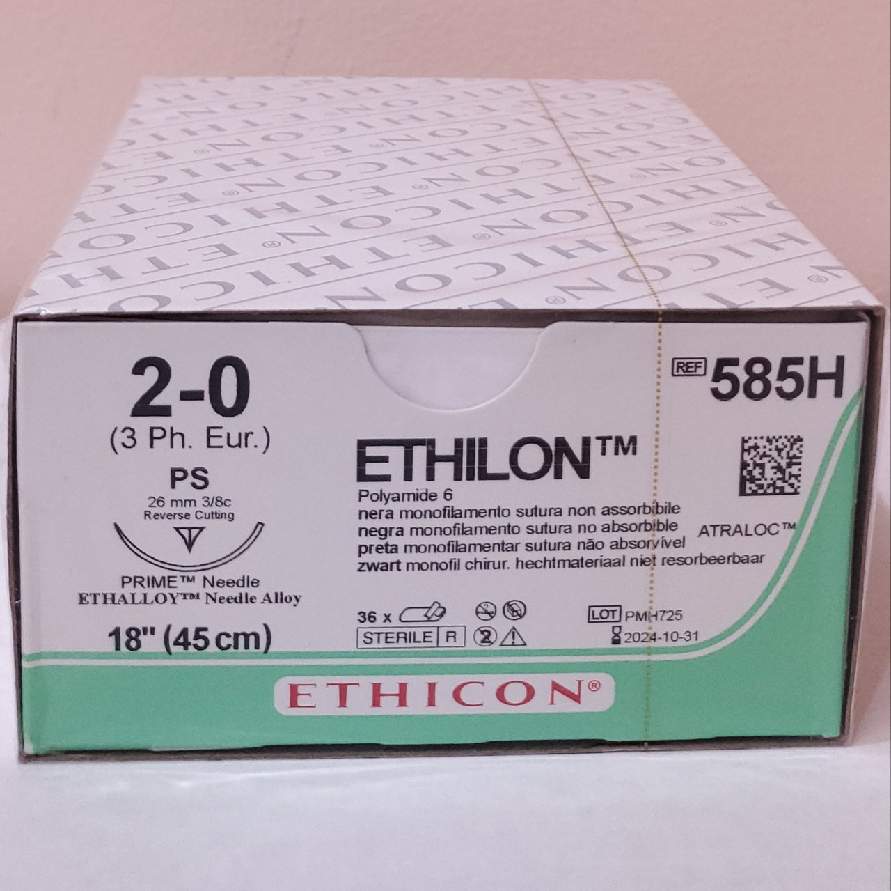 Ethicon 585H ETHILON Suture, Precision Point - Reverse Cutting, Non-Absorbable, PS 26mm 3/8 ...
