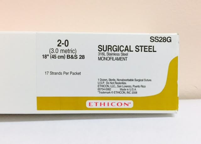 Ethicon SS28G Surgical Stainless Steel Suture, SUTUPAK Pre-Cut Sutures, Non-Absorbable ...