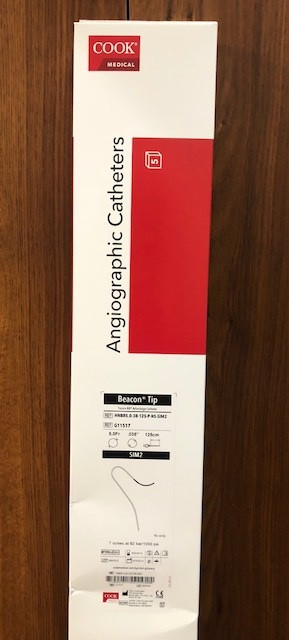 G11517 SIM2 Cook Beacon Tip 5Fr x 125cm Angiographic Catheter HNBR5.0 ...
