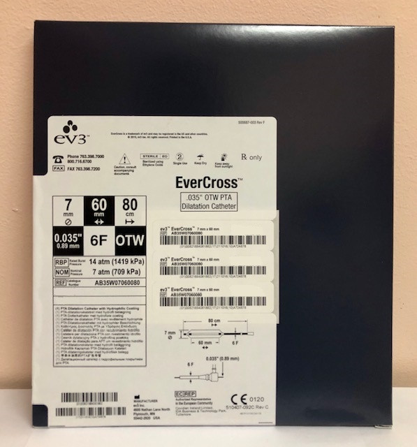 AB35W07060080 7mm EverCross PTA Balloon Catheter OTW Evercross SC 80mm