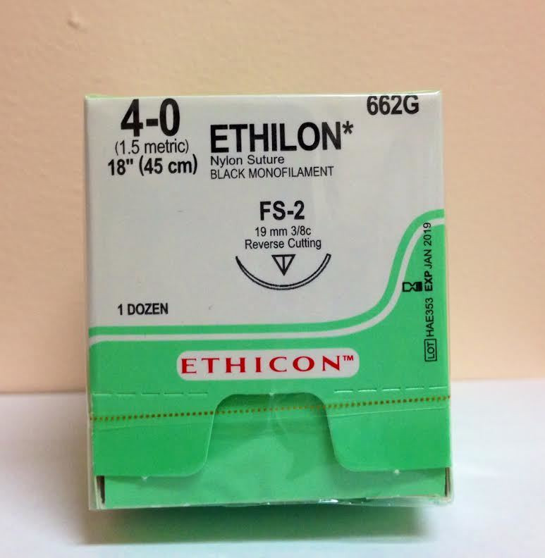 Ethicon 662G ETHILON Suture, Reverse Cutting, Non-Absorbable, FS-2 19mm 3/8 Circle, Black ...