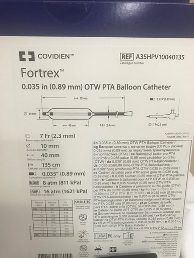 Medtronic Fortrex 0.035 in(0.89mm) OTW PTA Catheter, 7Fr x 40mm x 135cm ...