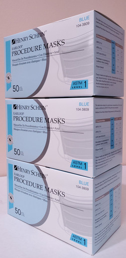 Henry Schein, 104-3809, Face Mask, Earloop, 1043809, ASTM Level 1, Blue,