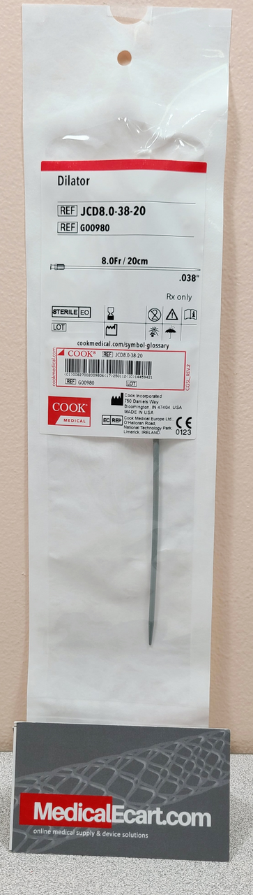 Cook G00980 Standard Dilator, JCD8.0-38-20, 8Fr X 20 cm