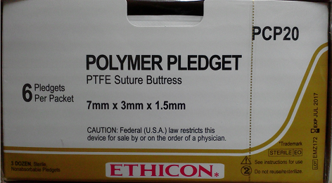U12t Suture Ethicon PCP20 TFE Polymer Pledget Firm