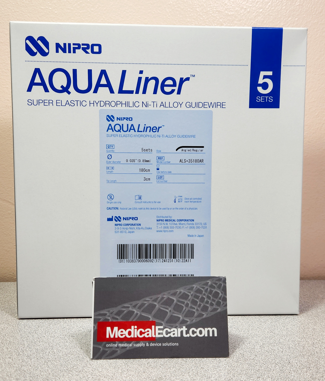 Nipro ALS+35180AR AQUALiner® Hydrophilic Nitinol Guidewire, .035" x 180 cm