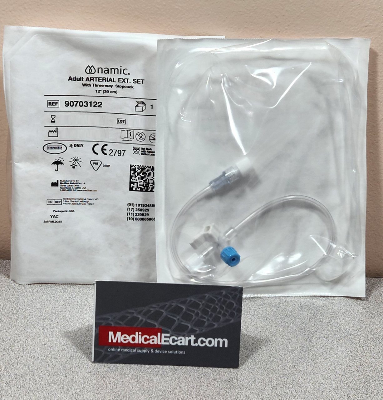 Namic 90703122, Adult Arterial Extension Set, 3-Way Stopcock