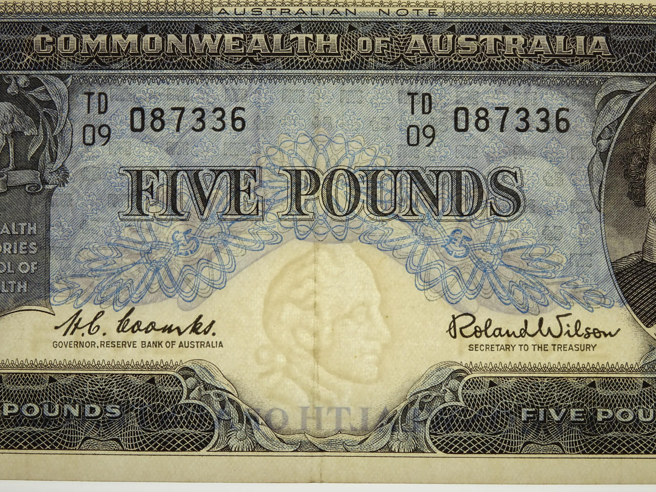 1960 Five Pounds Coombs/Wilson Last Prefix TD/09 Banknote