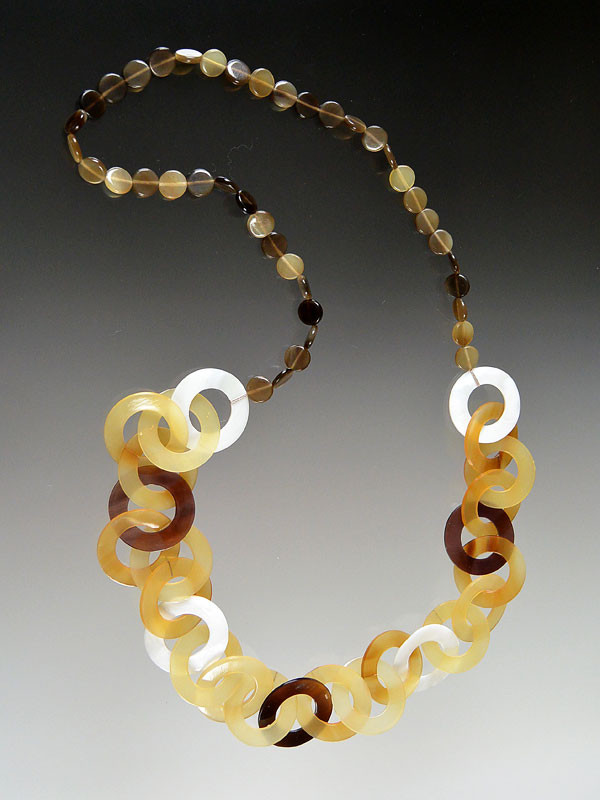 Natural Linked Makabibi Shell, Horn, and Mother-of-Pearl Long Necklace