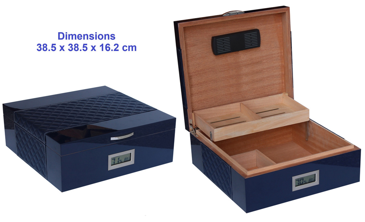 The Majestic Desktop Humidor + Leather Surface - Navy - Cigar Hut