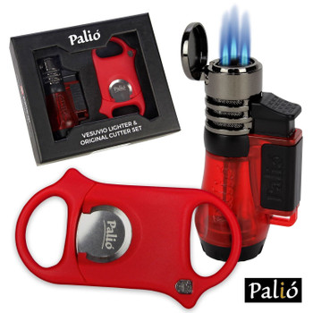 Palio Triple Jet Lighter & Cutter Gift Set - Red - Cigar Hut