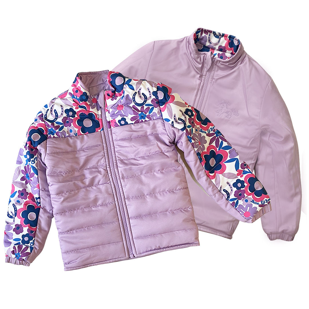 Belle & Bow Reversible Puffer Jacket, Lavender with Flower Power Pattern