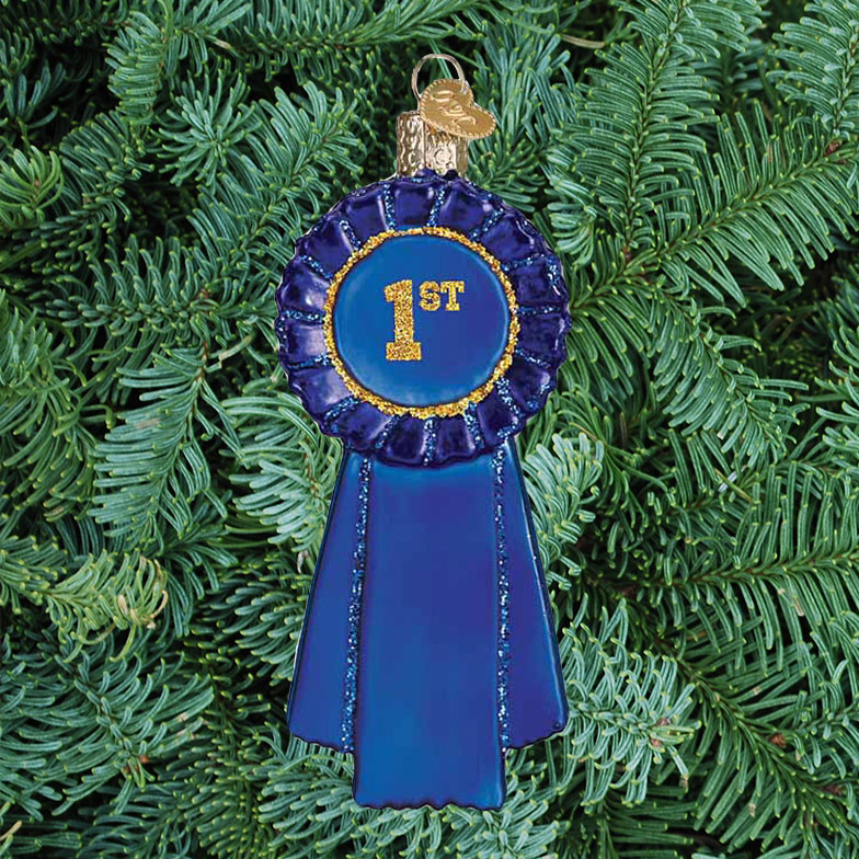 Old World Christmas Glass Blue Ribbon Ornament