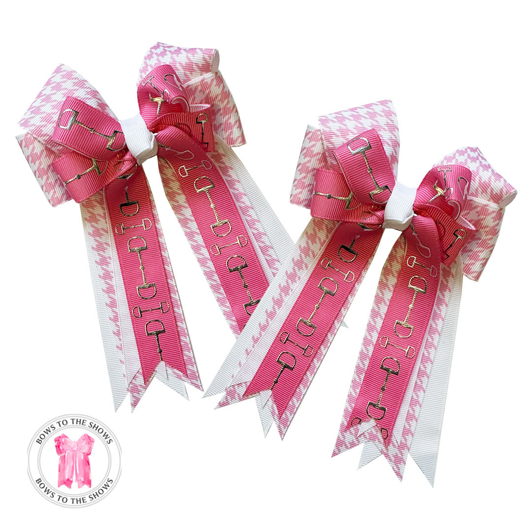 Bows To The Shows Pink Bits Pink Houndstooth And White Ribbons