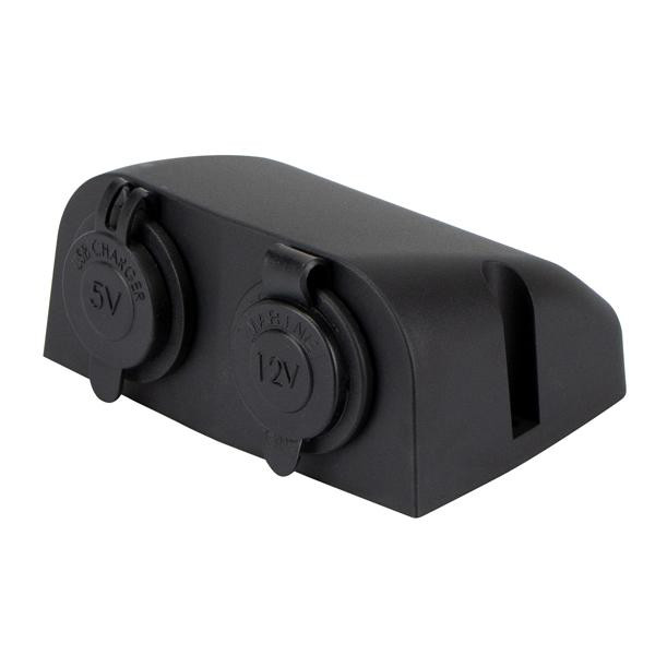 Relaxn Power Outlet & Dual USB Charger Combo - Surface Mount, Black ...