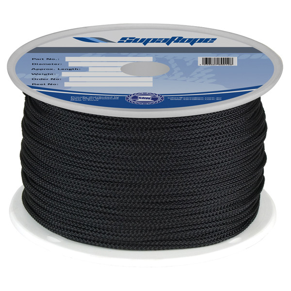Polyester Rope - 8 Plait, Black - Australian Made (10401C 10401B 10403B ...