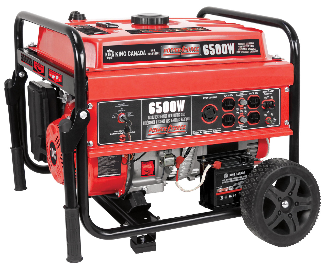 King Canada KCG 6502GE 6500W gasoline generator with electric start wheel kit Canucktools