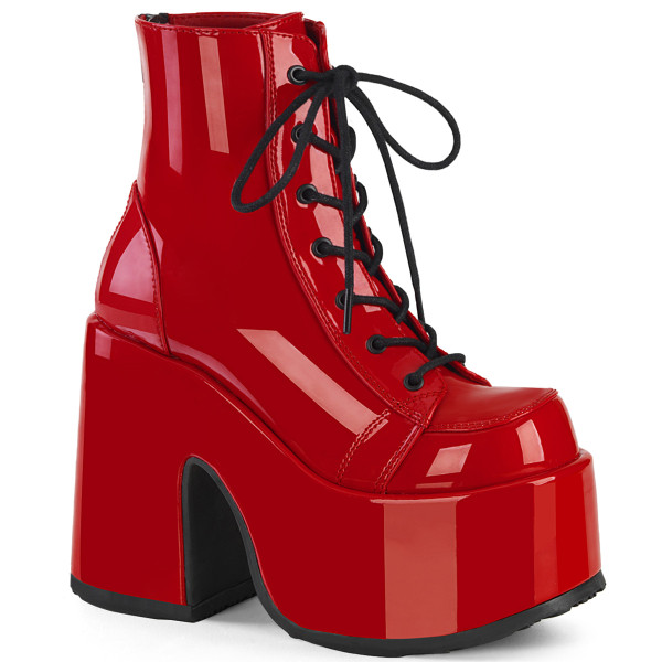 Red Patent Chunky Platform Lace-Up Ankle Boots
