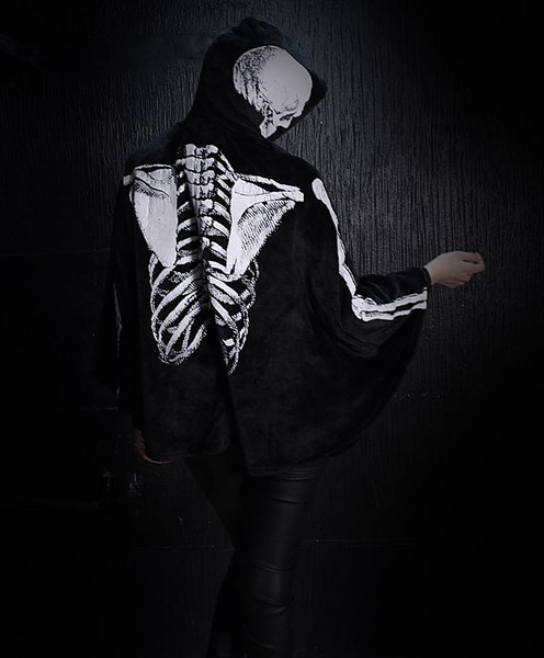 Glow in the Dark Skeleton Women's Cape Coat - Nuclear Waste