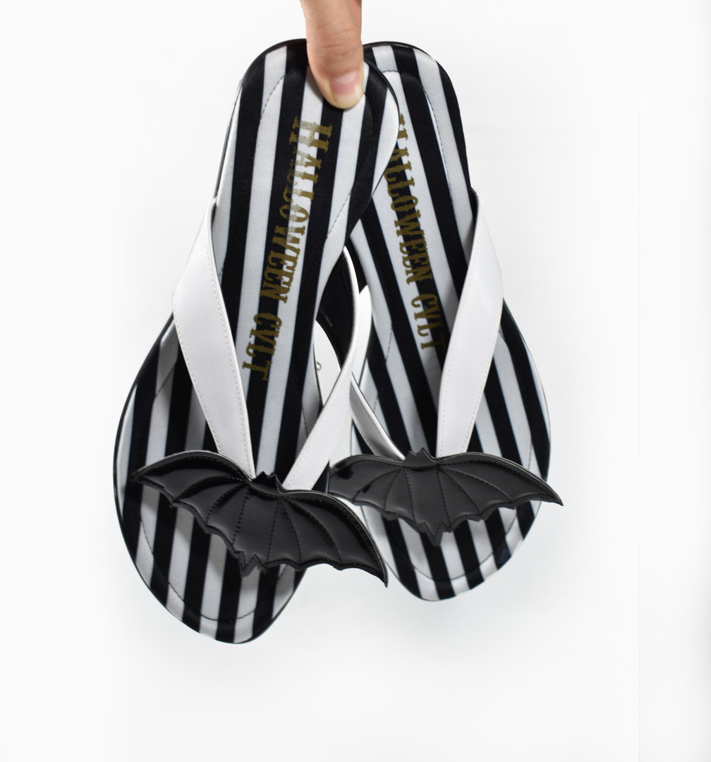 Black & White Striped Bat Cute Sandals - Nuclear Waste