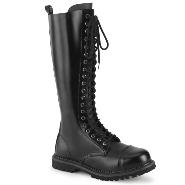 Black Unisex Leather 20i Lace-Up Knee High Steel Toe Combat Boots ...