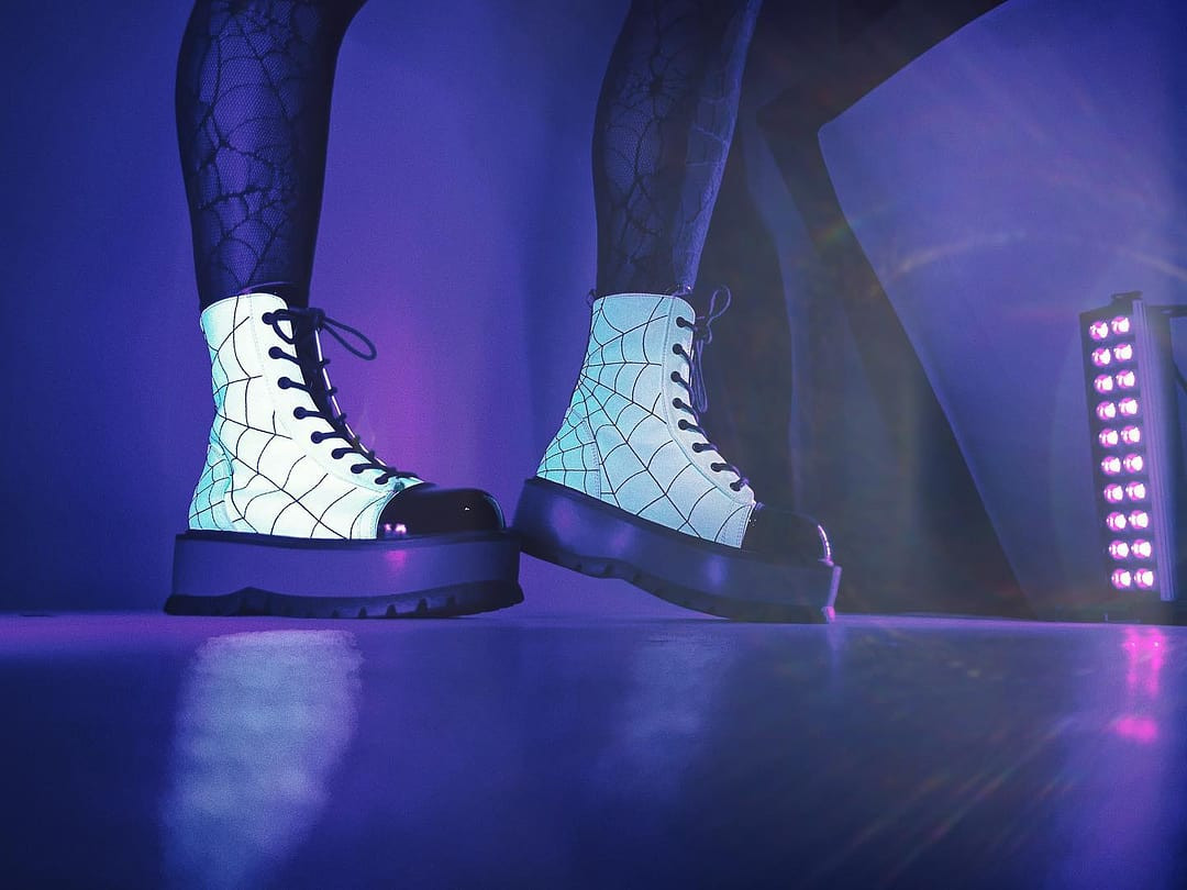 Lace-Up Platform Ankle Boots With Spiderweb Detail