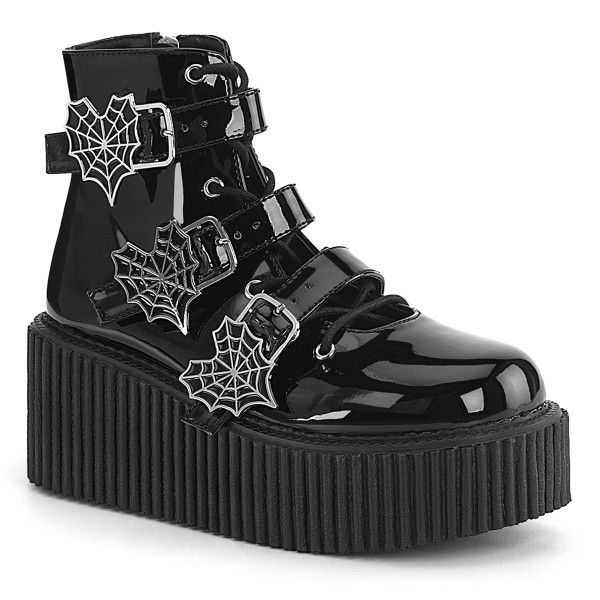 Heart Shaped Spider Web Black Patent Platform Boot Creepers - CREEPER ...