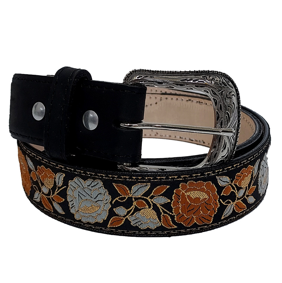 Women's Western Black Belt w/ Flower Detail - Nuclear Waste