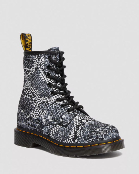 1460 Snake Print Leather Lace Up Boots - Nuclear Waste