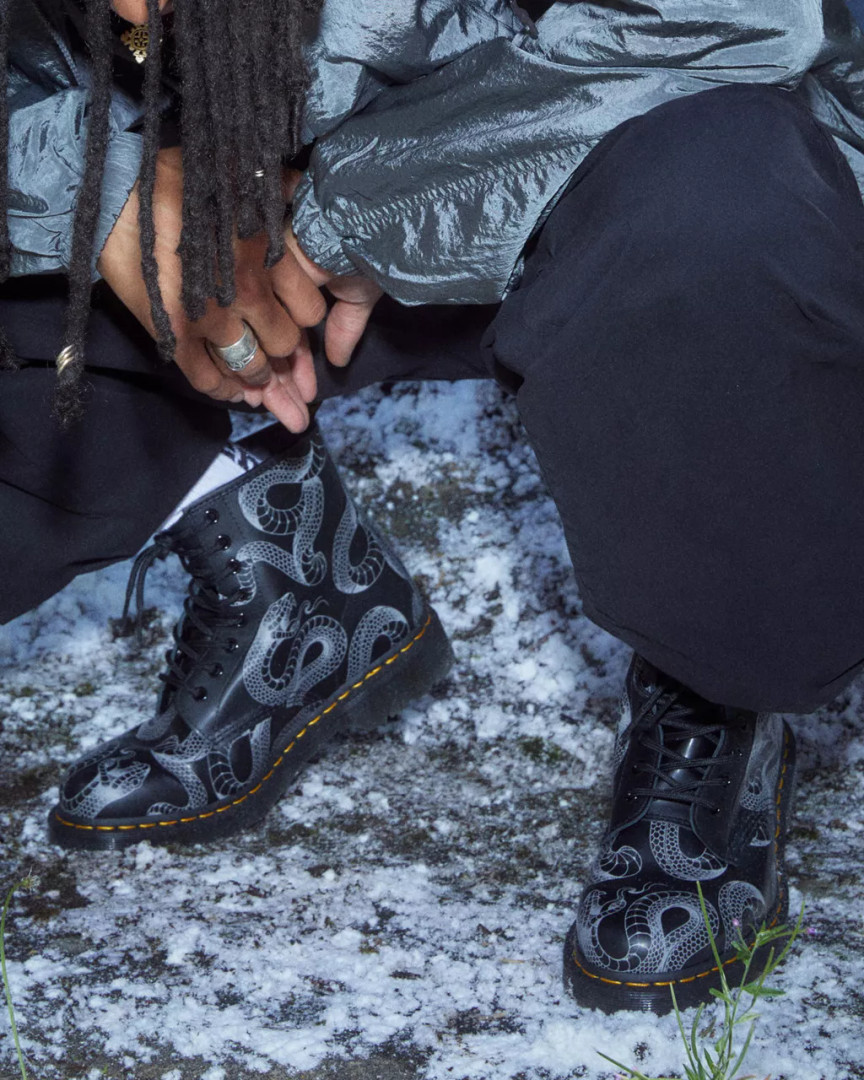 1460 Serpent Print Leather Lace Up Boots - Nuclear Waste