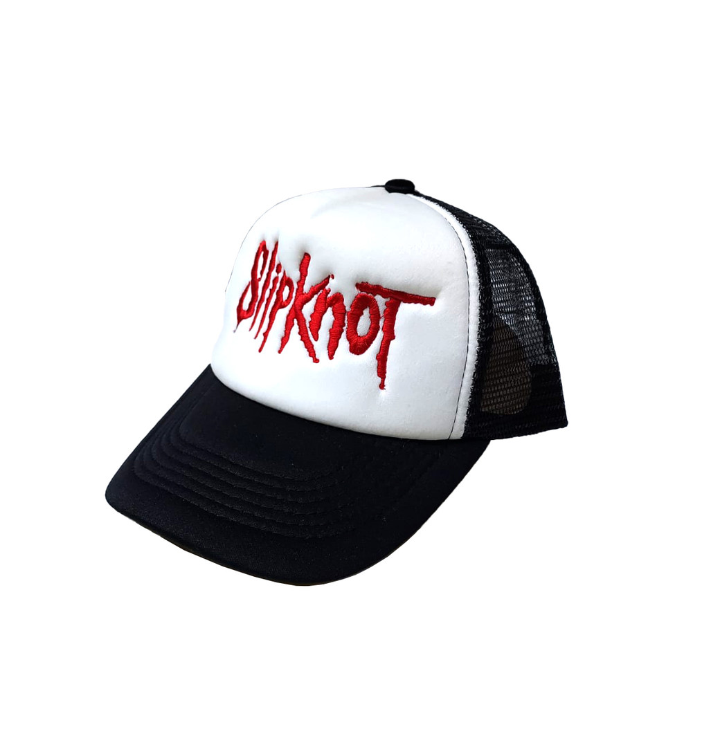 Slipknot - Red Logo Black and White Trucker Hat - Nuclear Waste