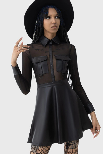 Shadowsinger Mesh & Waxed Soft Vegan Leather Dress - Nuclear Waste