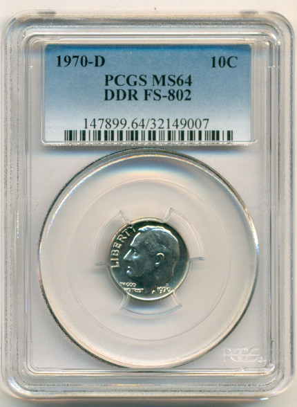 1970 D Roosevelt Dime DDR Variety FS-802 MS64 PCGS - Talos Numismatics
