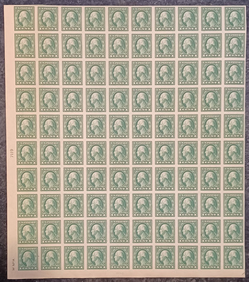 # 408 VF/XF OG NH, 1c Washington Sheet of 100, vivid color! - Steve Malack