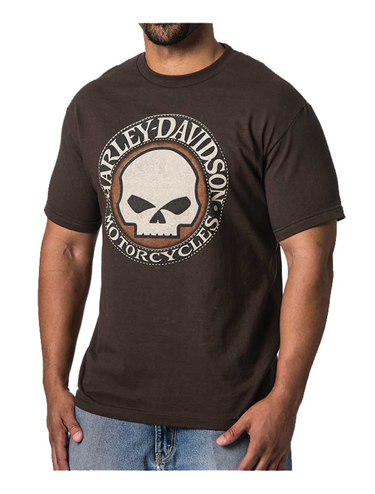 Harley-Davidson® Men's Leather Willie G Skull Short Sleeve T-Shirt, Dark Brown - Wisconsin ...