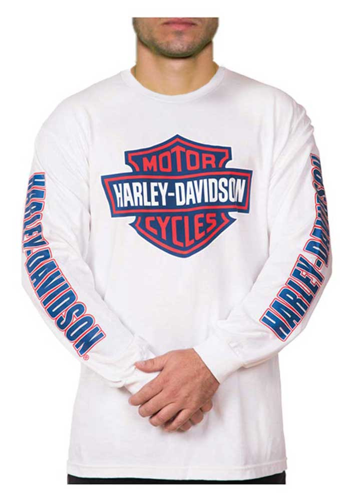 Harley-Davidson® Men's RWB Bar & Shield Long Sleeve Crew Neck Shirt - White - Wisconsin Harley ...