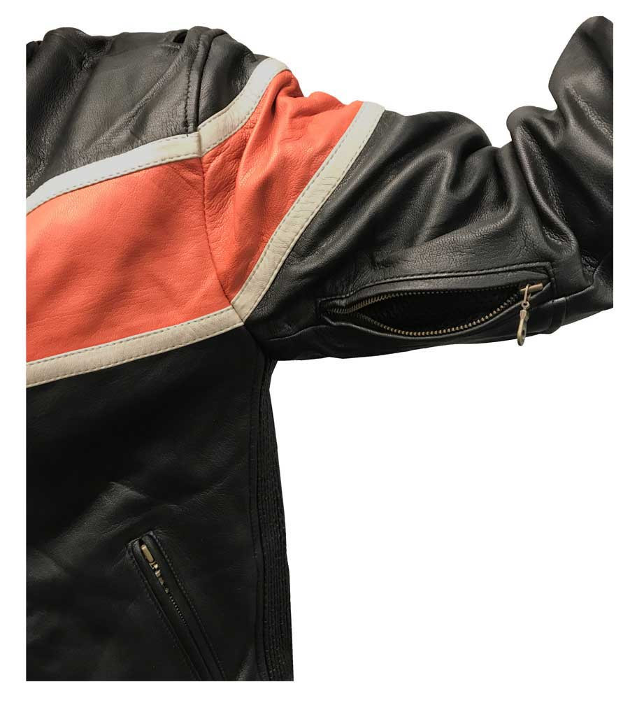 Redline Men's Orange Stripe Cowhide Leather Motorcycle Jacket, Black M ...