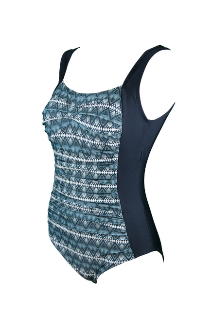 Aztec Ruched One Piece Swimsuit with tummy control. - Queensland Swimwear